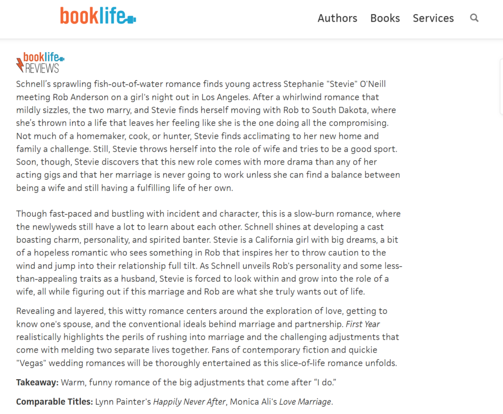Book Life Review of First Year – Barbara Schnell, author